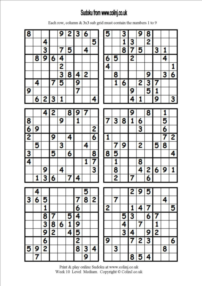 Free Printable Sudoku 6 Per Page | Sudoku Puzzles Printable