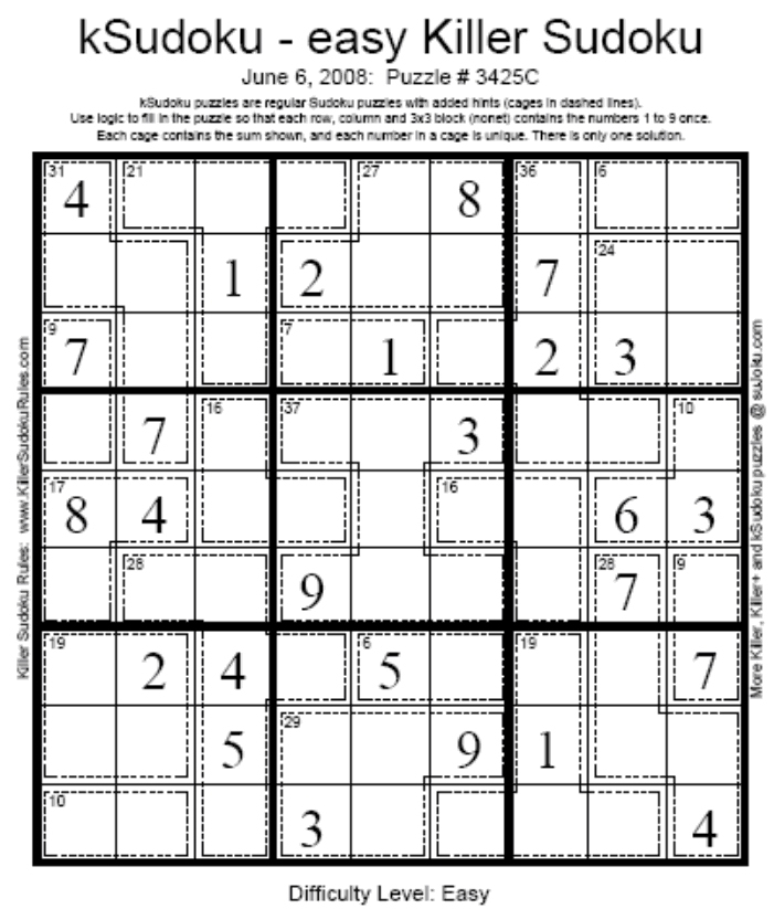 Killer Sudoku Cage Combinations Printable Sudoku Puzzles Printable