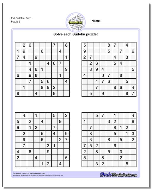 Sudoku Evil Sudoku Puzzles Printable